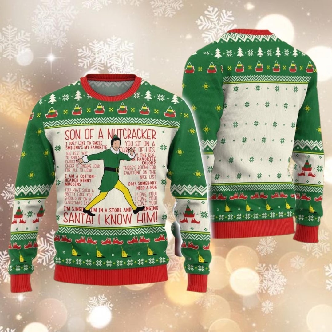 Buddy Elf Ugly Christmas Sweater, Movie Sweater Family, Film Sweater ...