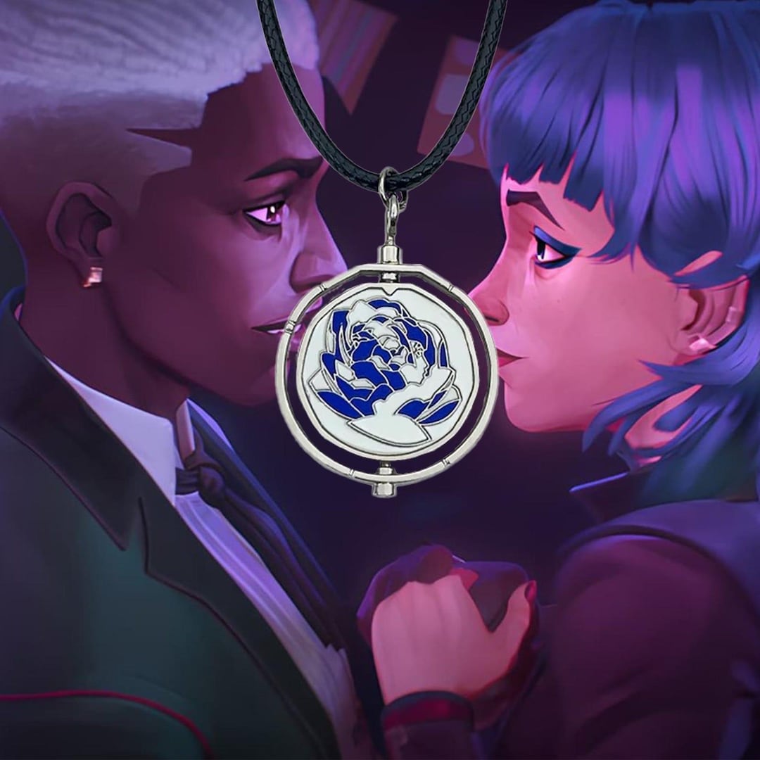 Cute Blue Rose Pendant Necklace for Ekko and Jinx Powder, Personalized ...