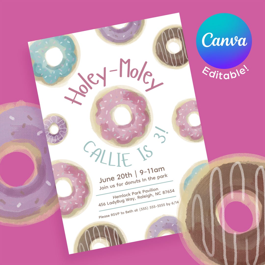 Donut Birthday Party Invitation, Holey-moley Theme (digital Download ...