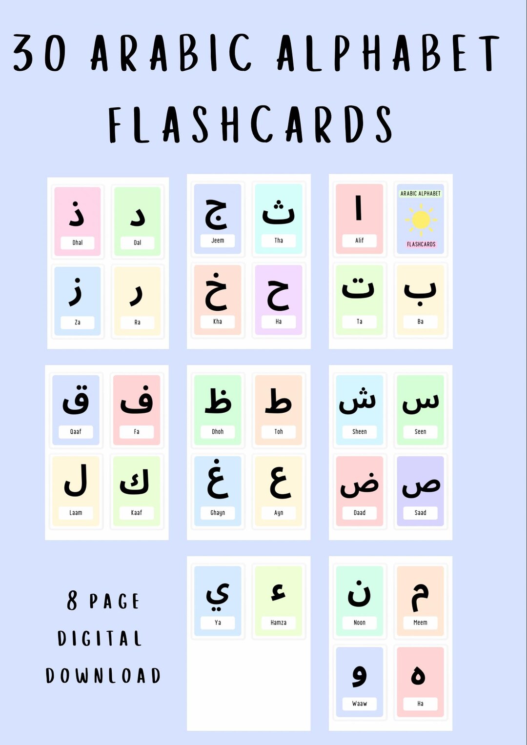 Arabic Alphabet Flashcards - Etsy