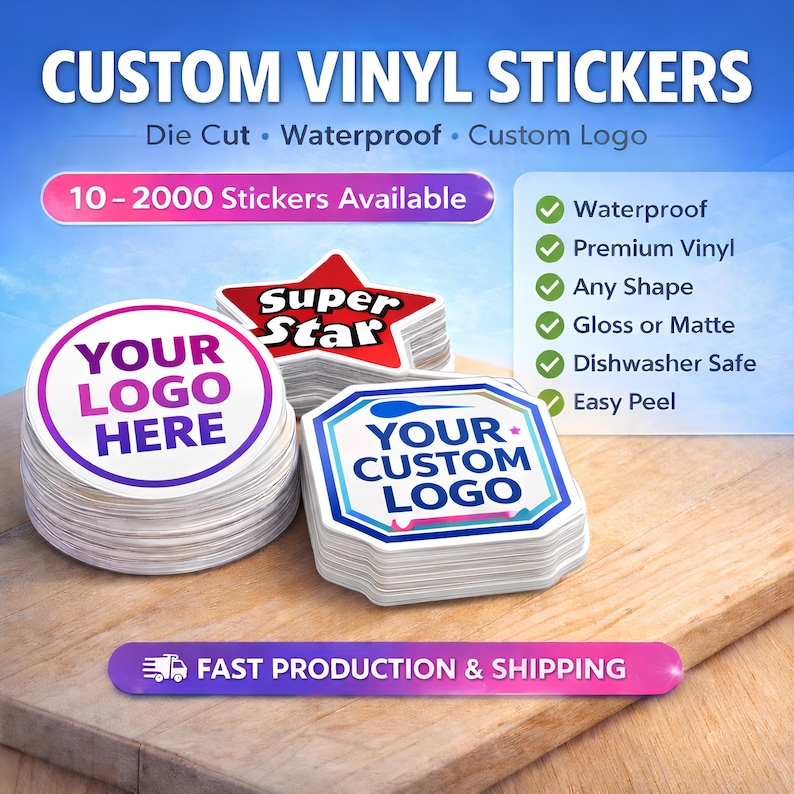 Custom Waterproof Die Cut Stickers, Personalized Vinyl Stickers ...