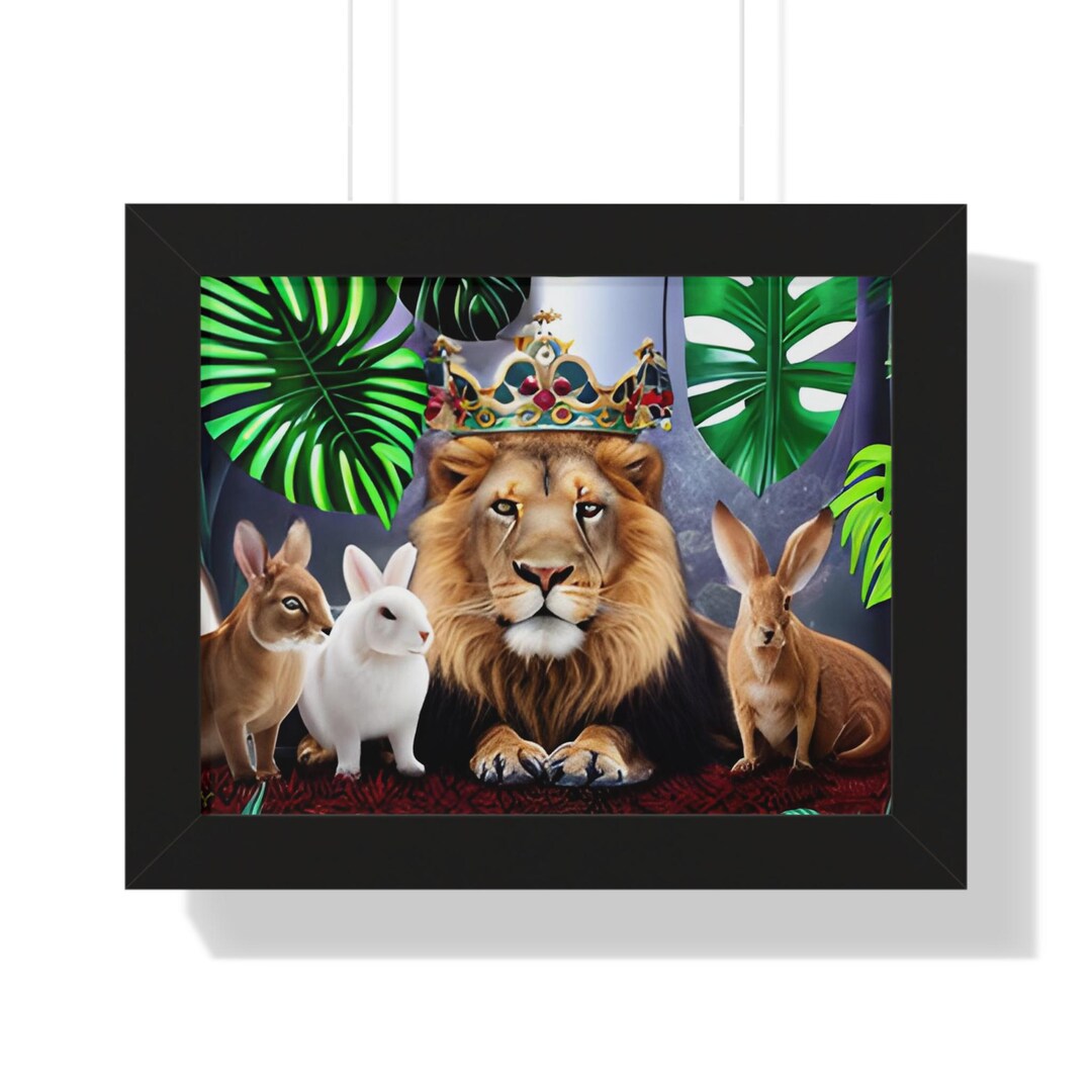 Framed Poster, Lion With Crown Medieval Rapture Art, Wall Art Print ...