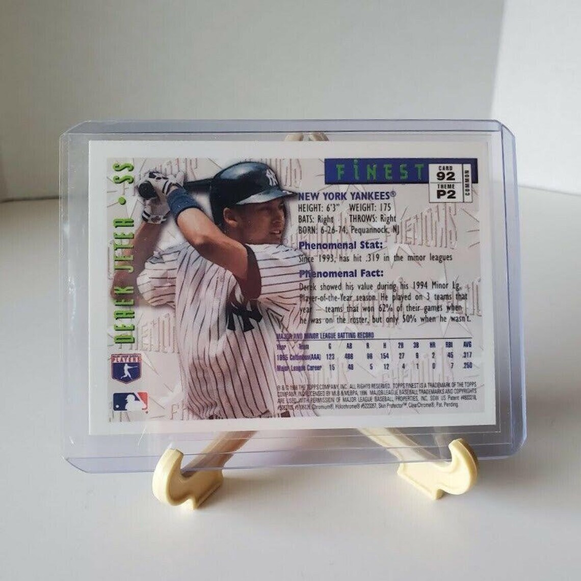 Derek Jeter 1996 Topps Finest Phenoms Coated Card 92 Theme P2 Common ...