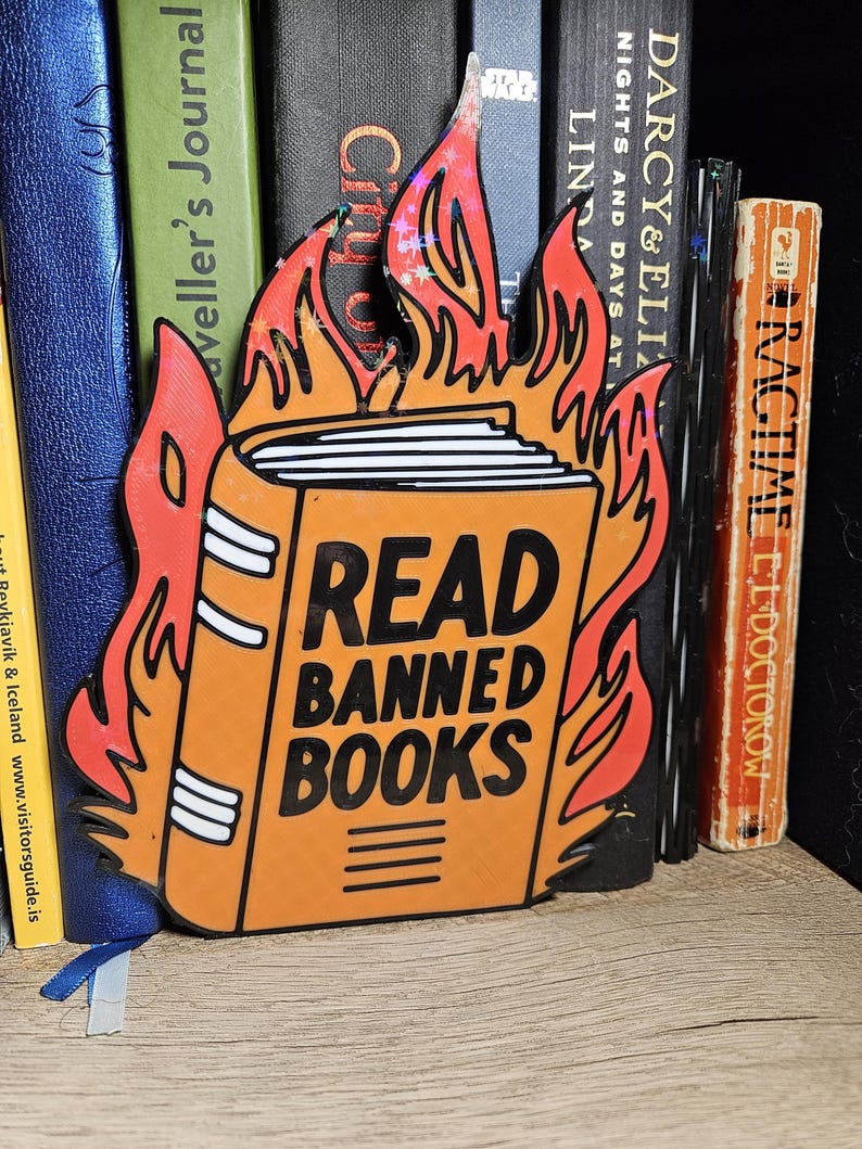 Bookshelf Decor "read Banned Books" Holographic Book Decoration Two ...