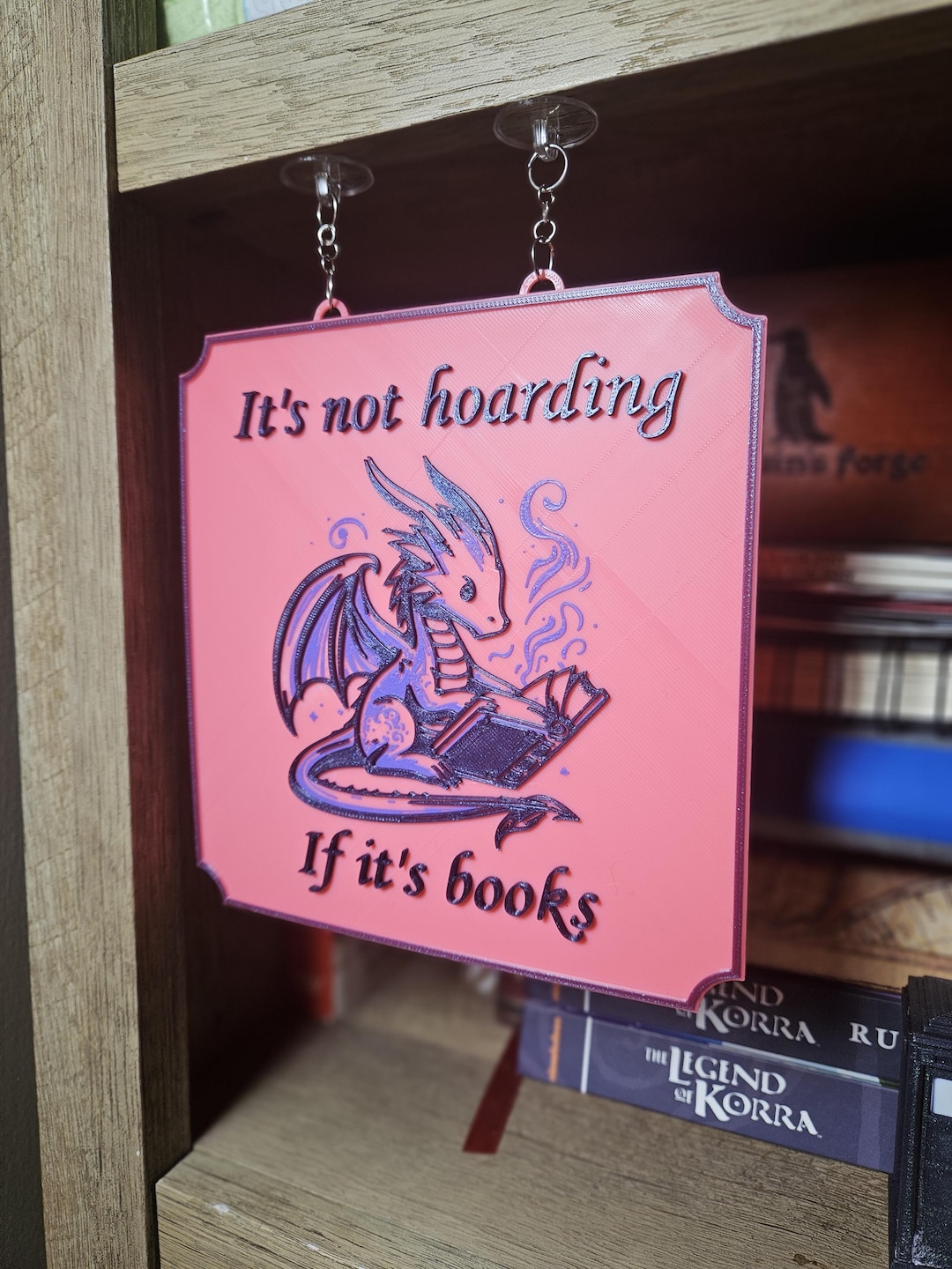 Hanging Bookshelf Sign Bookish Decor Cute Reading Dragon With Adhesive ...