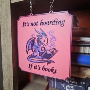 Hanging Bookshelf Sign Bookish Decor Cute Reading Dragon With Adhesive ...