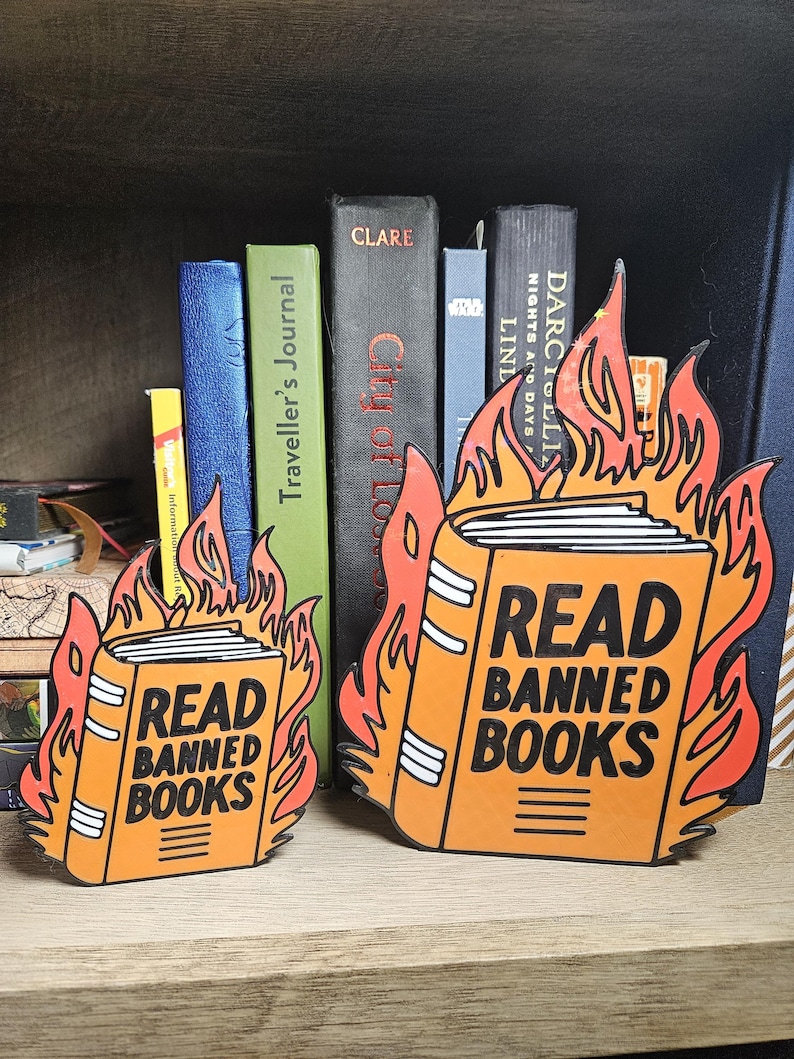 Bookshelf Decor "read Banned Books" Holographic Book Decoration Two ...