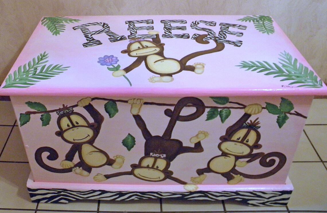 Custom Jungle Monkey Toy Box With Zebra Accents Done With - Etsy