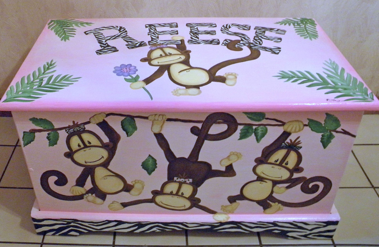 Custom Jungle Monkey Toy Box With Zebra Accents Done With - Etsy