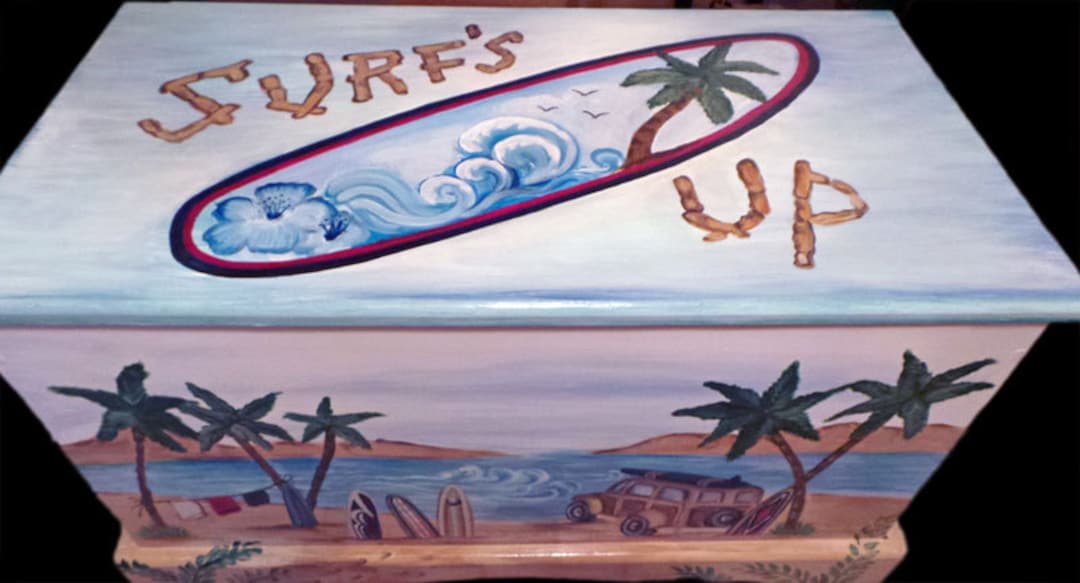 Custom Designed surfboard Toy Box Kids Furniture, Art and Decor, Wooden ...