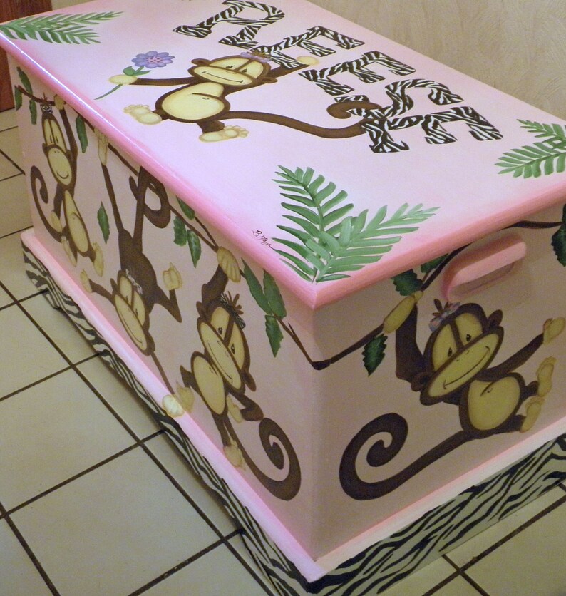 Custom Jungle Monkey Toy Box With Zebra Accents Done With - Etsy