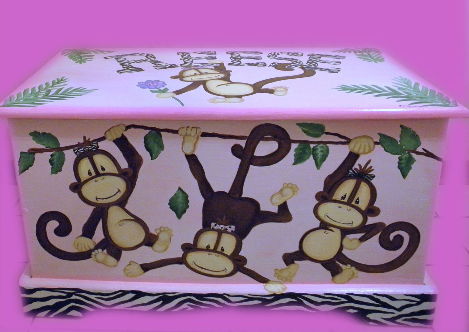 Custom Jungle Monkey toy box with Zebra accents done with | Etsy