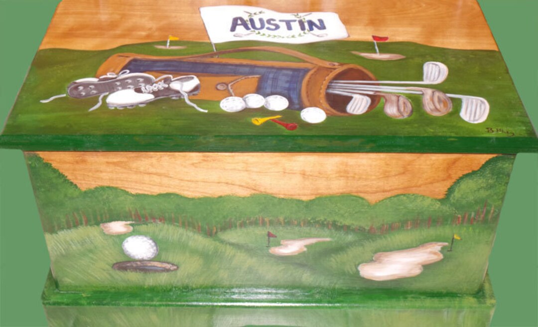 Golf Themed Toy Chest Done With Monogram or Name on Lid, Kids Furniture ...