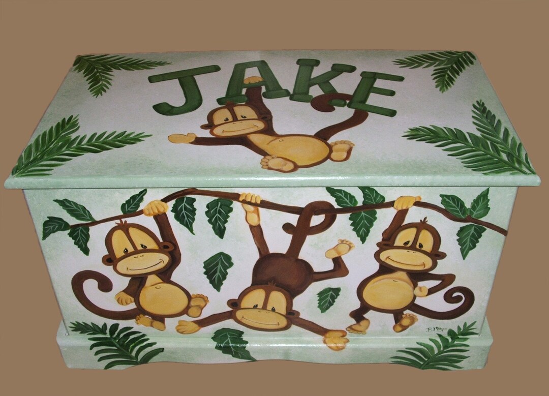 Custom Jungle Monkey Toy Box With Mint Green Background, Done With ...