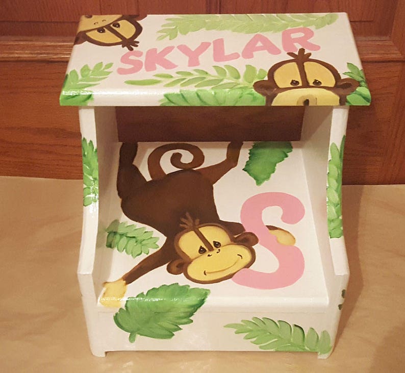 Custom Designed Jungle Monkey Wooden Step Stool | Etsy