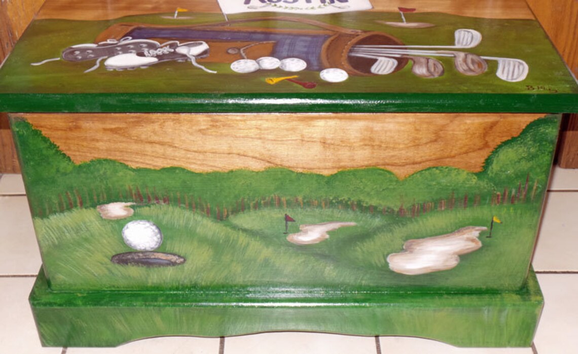 Golf themed toy chest done with Monogram or Name on lid kids | Etsy