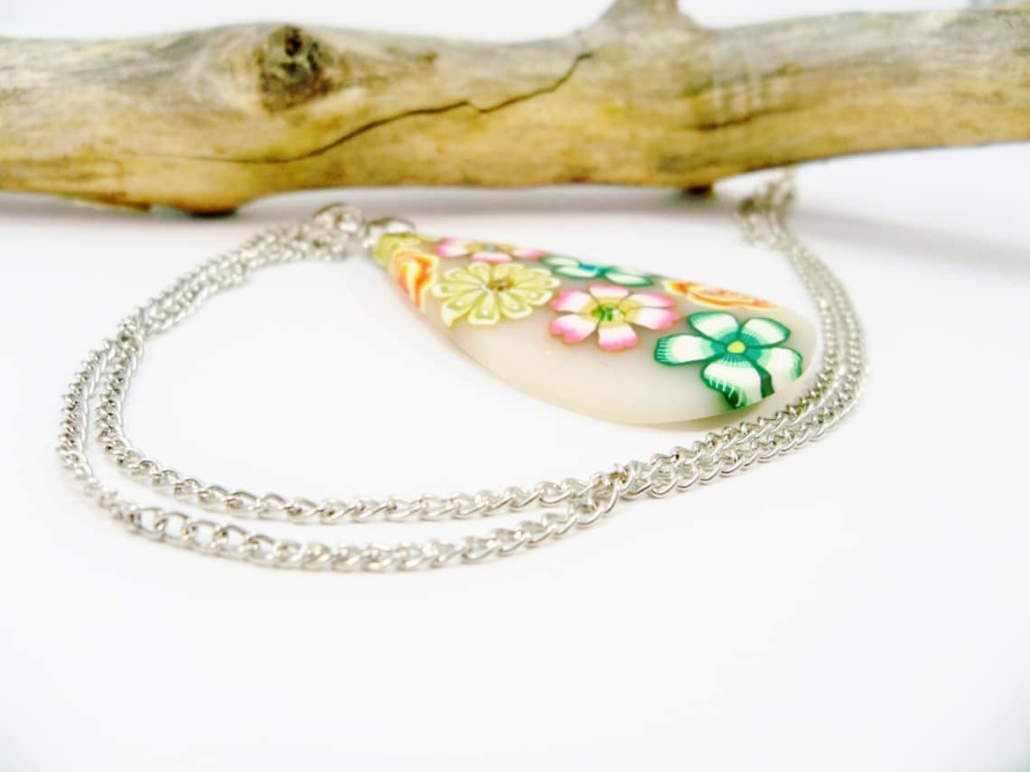 Floral Rhinestone Pendant Necklace, 18 Inch Chain - Etsy