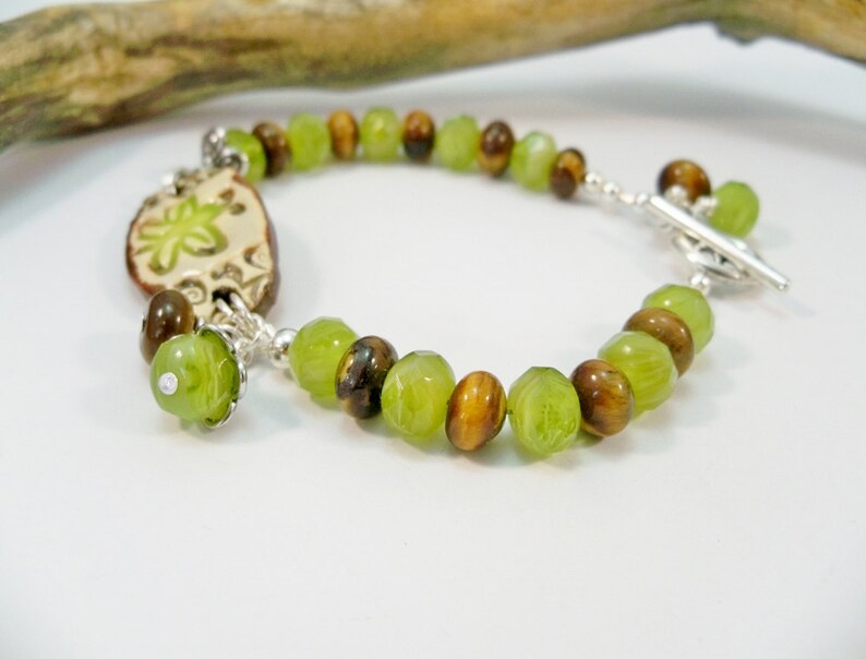 Butterfly Ceramic Cuff Bracelet, Pottery Cuff Bracelet, Czech Beads and ...