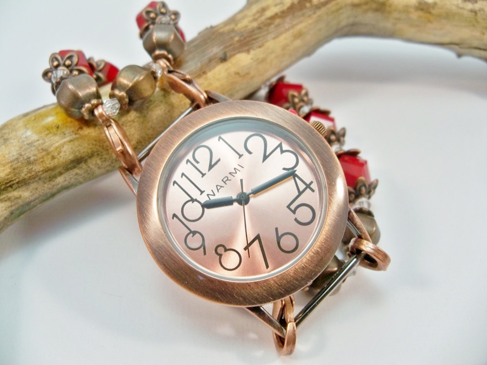 ON SALE Copper Watch, Stretch Watch Band, Copper and Red ...