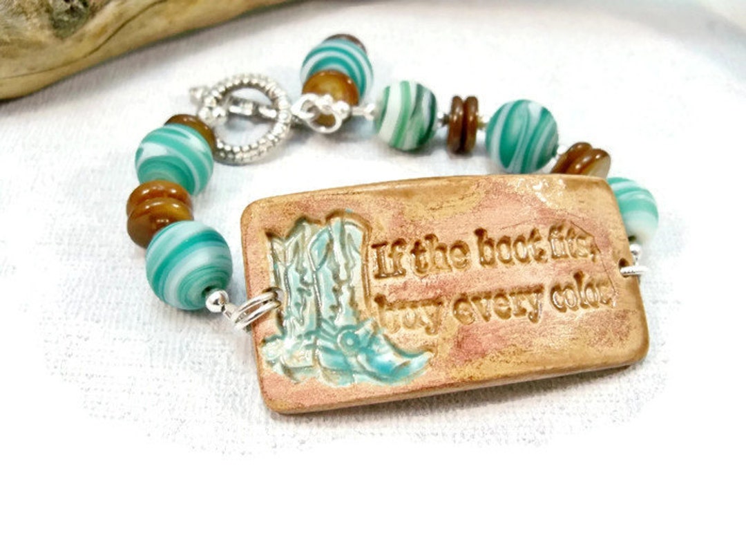 Country Western Jewelry, Pottery Cuff Bracelet, Cowgirl Bracelet, Rodeo ...