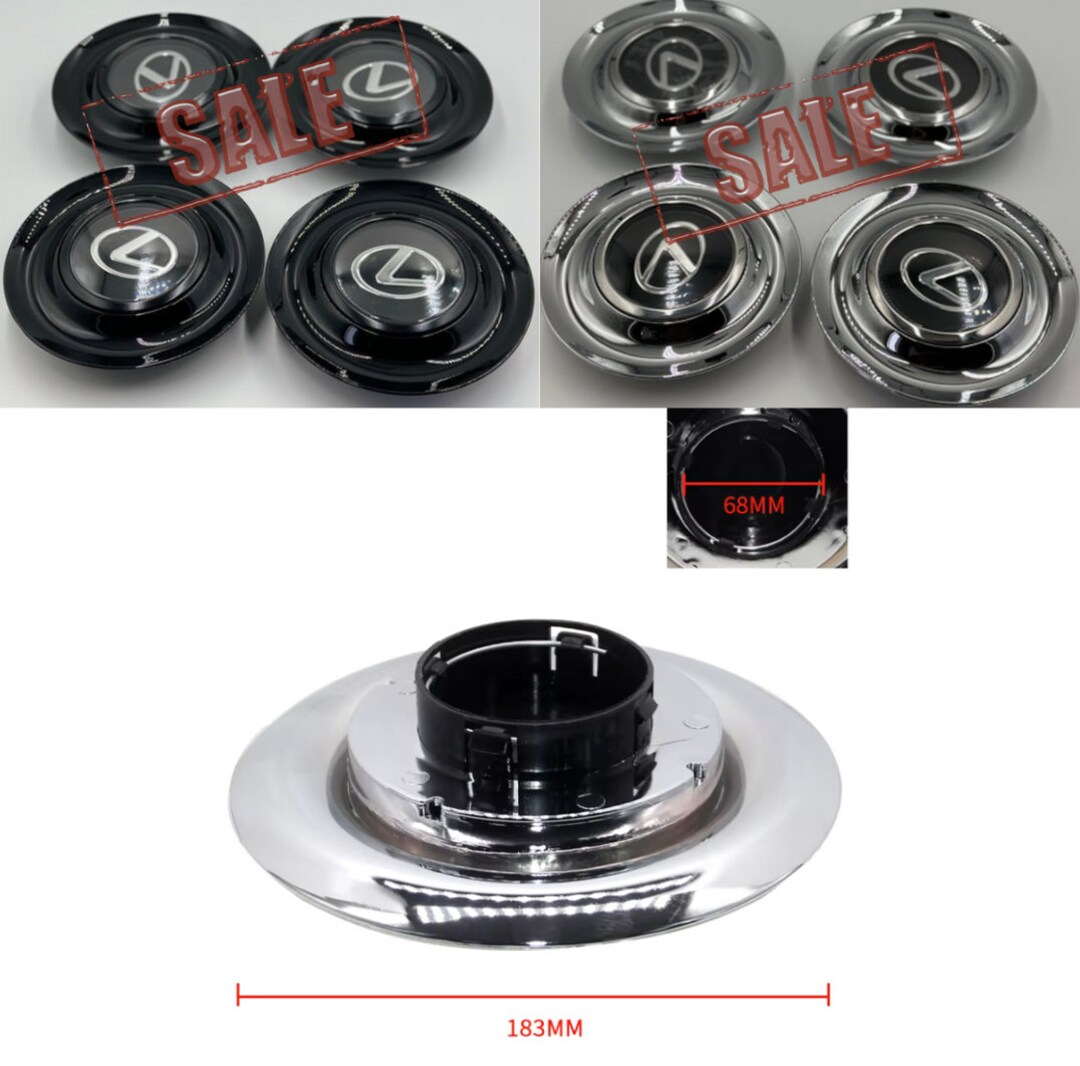 Black/chrome 4pcs Lexus Floating Center Caps, 183mm Floating Wheel ...