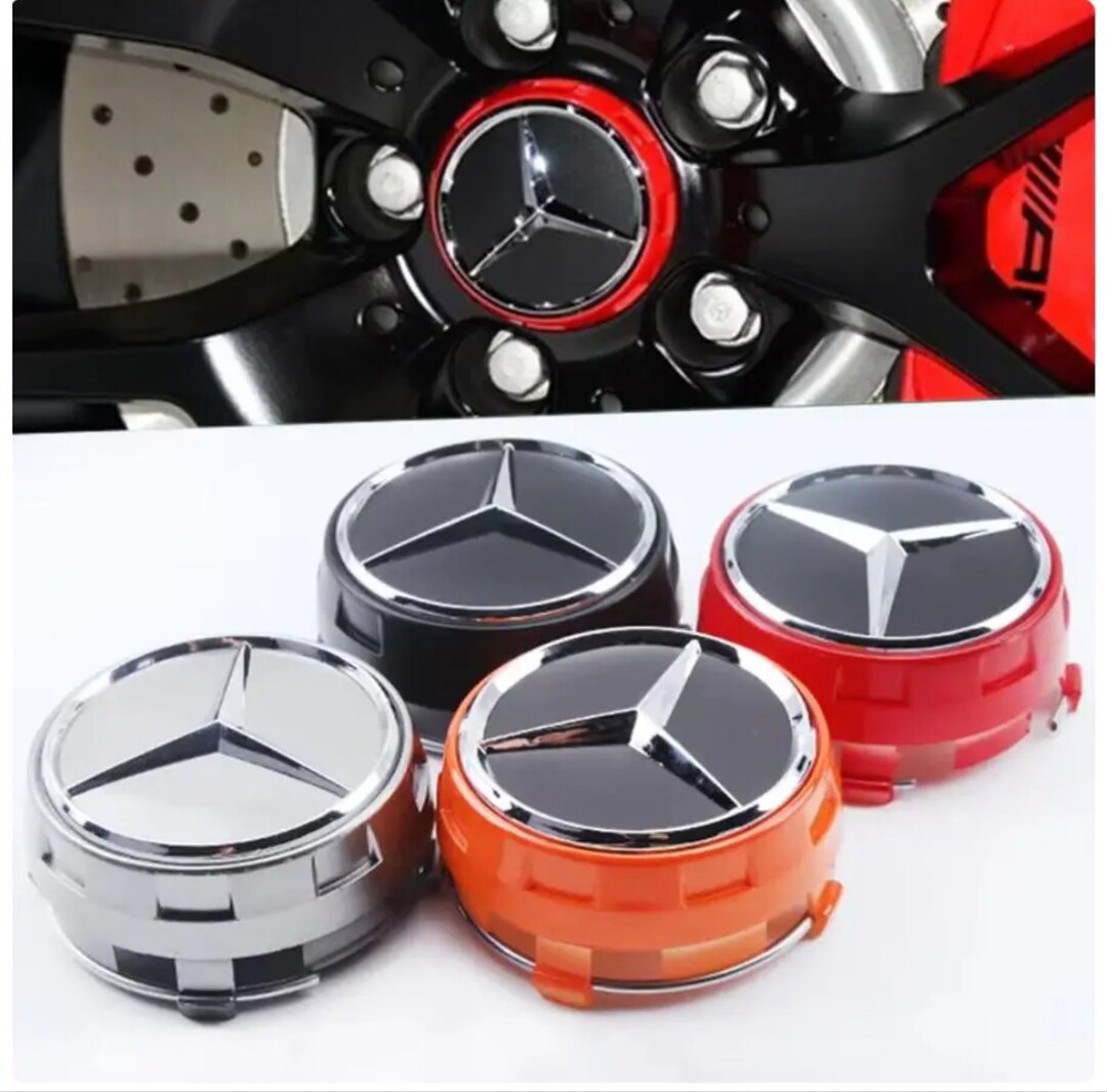 Set of 4 Black Mercedes Benz Raised Alloy Wheel Center Caps 75mm ...