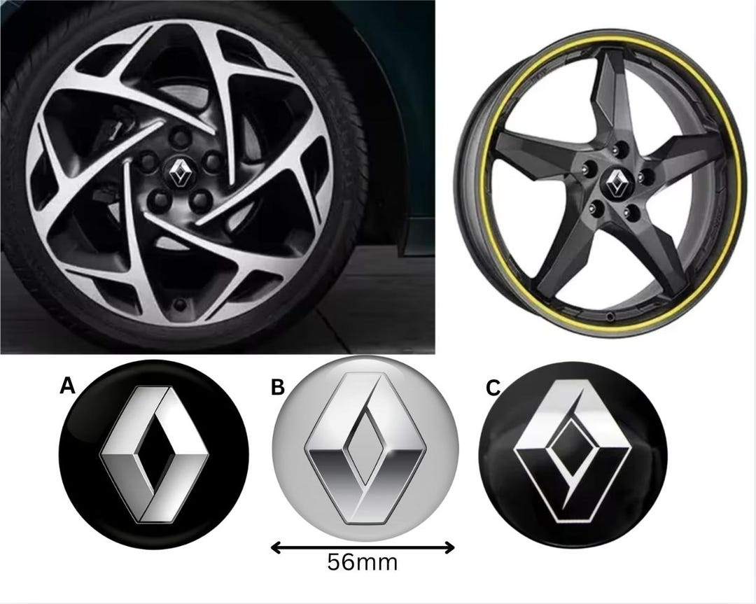 Renault Center Hub Dome Stickers 3D Silver Logo Emblems 56mm, Renault ...