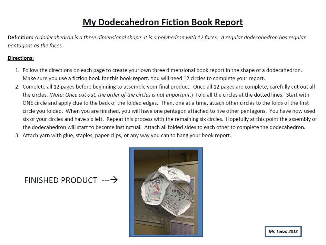 Dodecahedron 3-D Book Report - Etsy