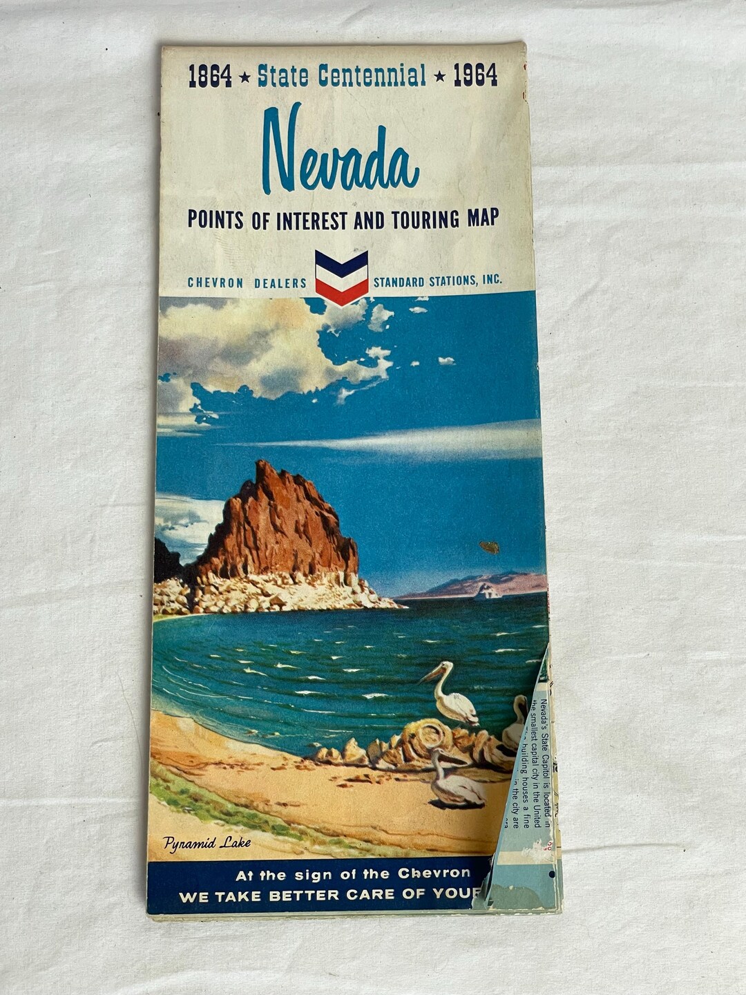 NEVADA Folding Road Map State Centennial 1864 - 1964 Chevron Standard ...
