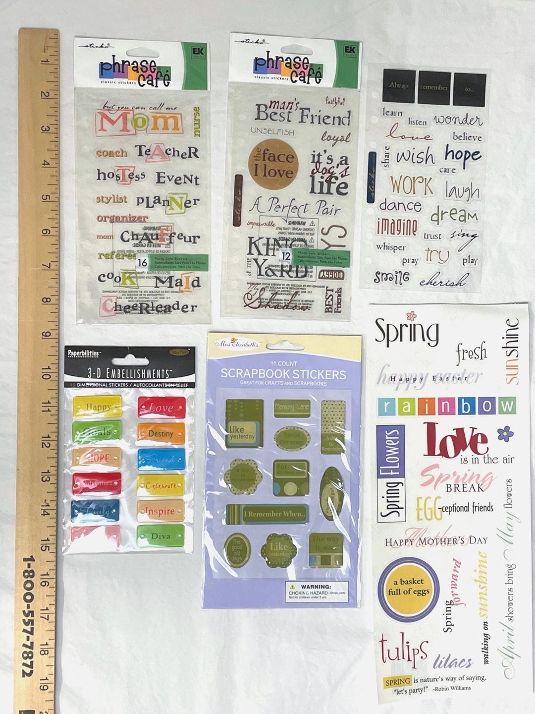 6 Scrapbook Sticker Sets Phrase Cafe - Ms Elizabeth's - Spring Sayings ...