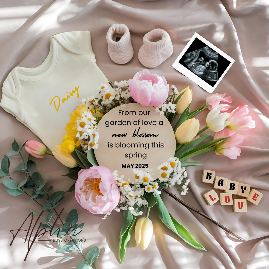 Spring Pregnancy Announcement Custom Digital Neutral Baby Floral ...