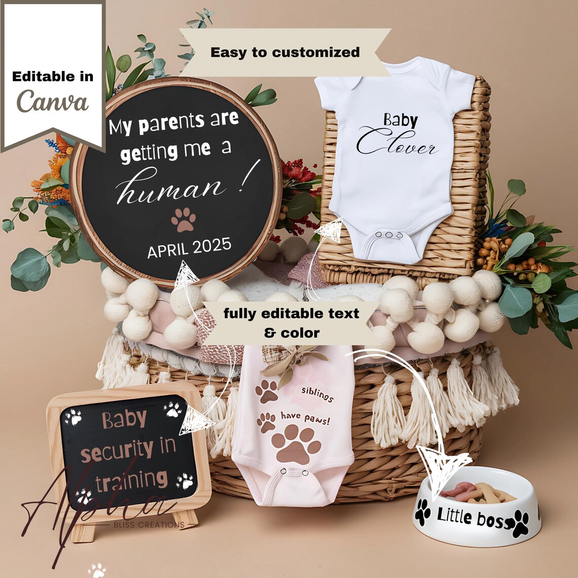 Pet Pregnancy Announcement Digital Neutral Pet Baby Announcement ...