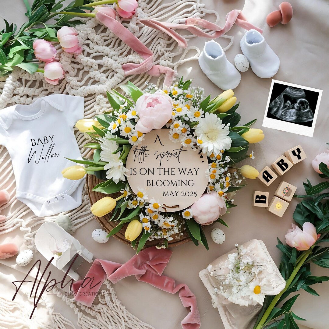 Spring Pregnancy Announcement Personalized Digital Neutral Baby ...