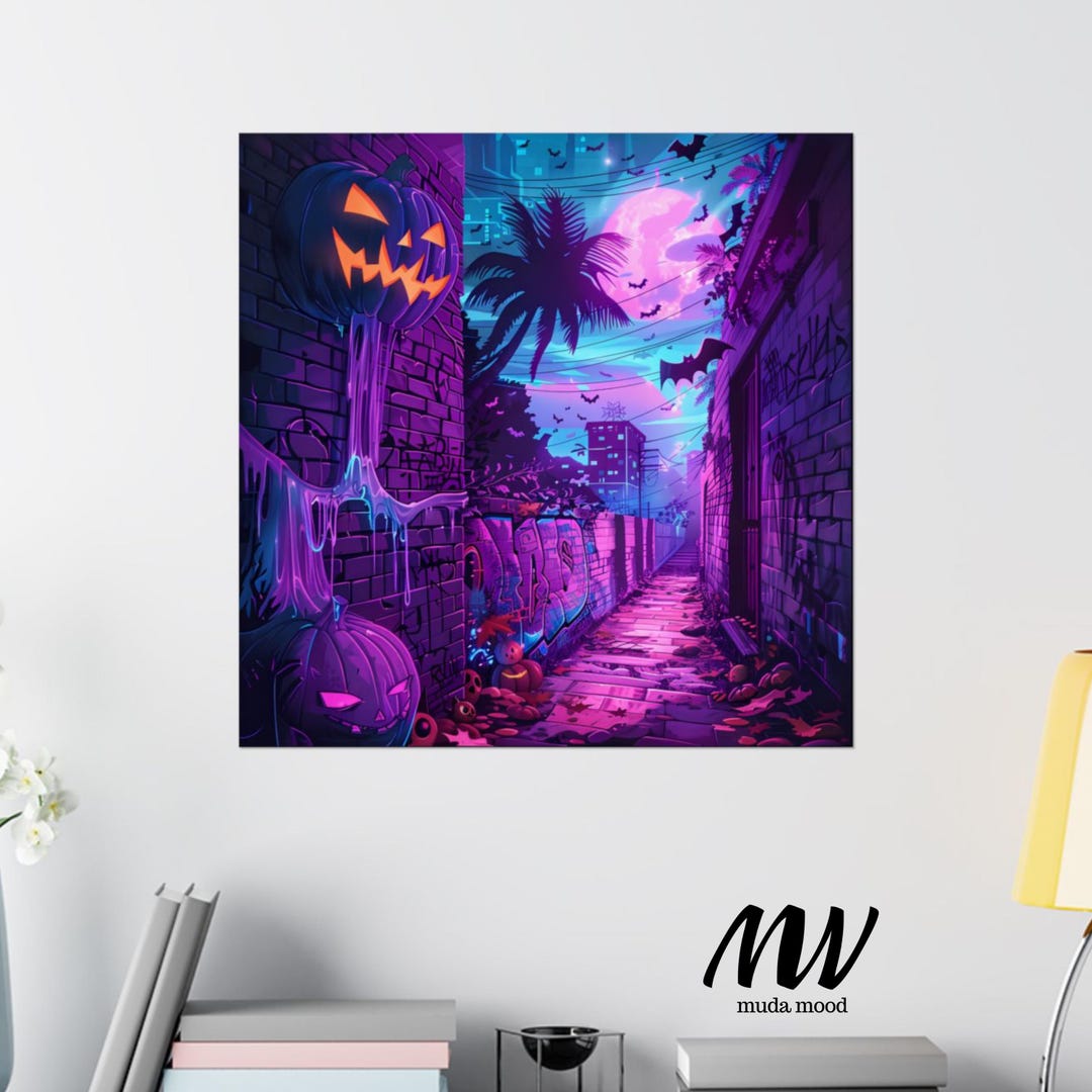 Vaporwave Halloween Ghost Poster: Cyberpunk Pumpkin Graffiti Art - Etsy