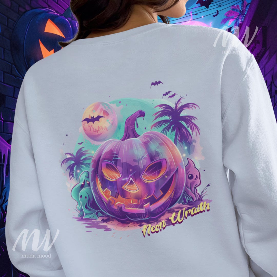 Vaporwave Neon Pumpkin Sweatshirt: Spooky Graffiti Pullover - Etsy