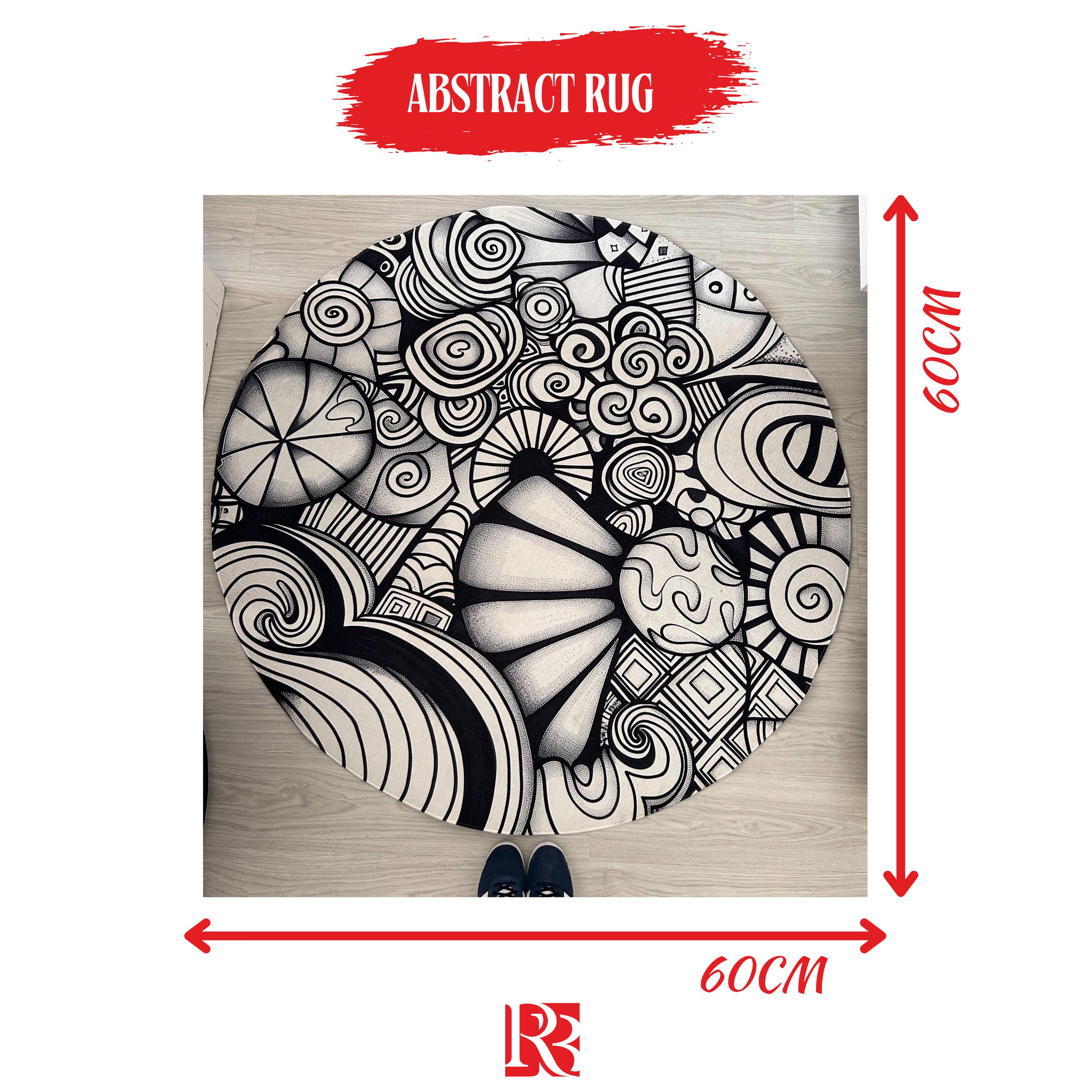 Abstract Black and White Round Rug, Unique Circle Chenille Rug, Modern ...