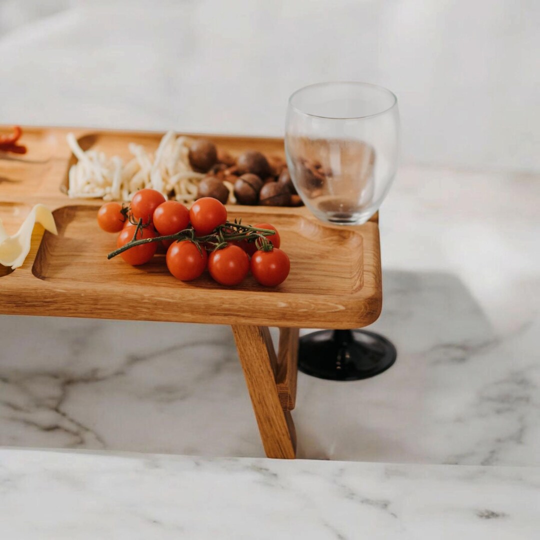 Wine Picnic Table, Cheese Board Set Wooden Portable Table Outdoor, Wine ...