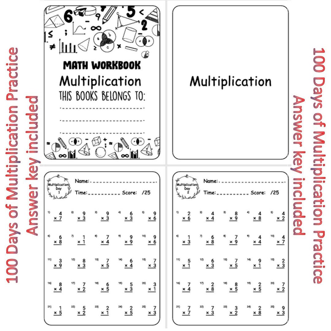 Kids Multiplications Practice, 100 Days of Multiplication Practice ...