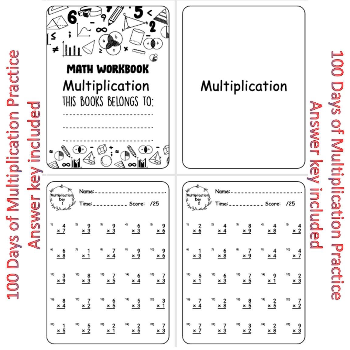Kids Multiplications Practice, 100 Days of Multiplication Practice ...