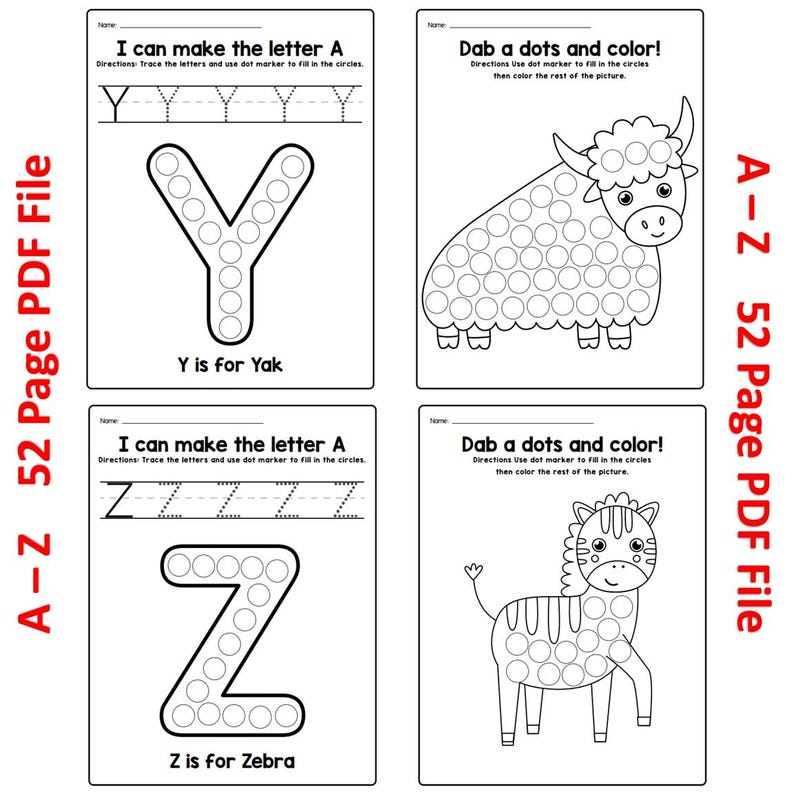 Alphabet, Dot Marker, 52 Page Printable PDF File, Fun Education Tool ...
