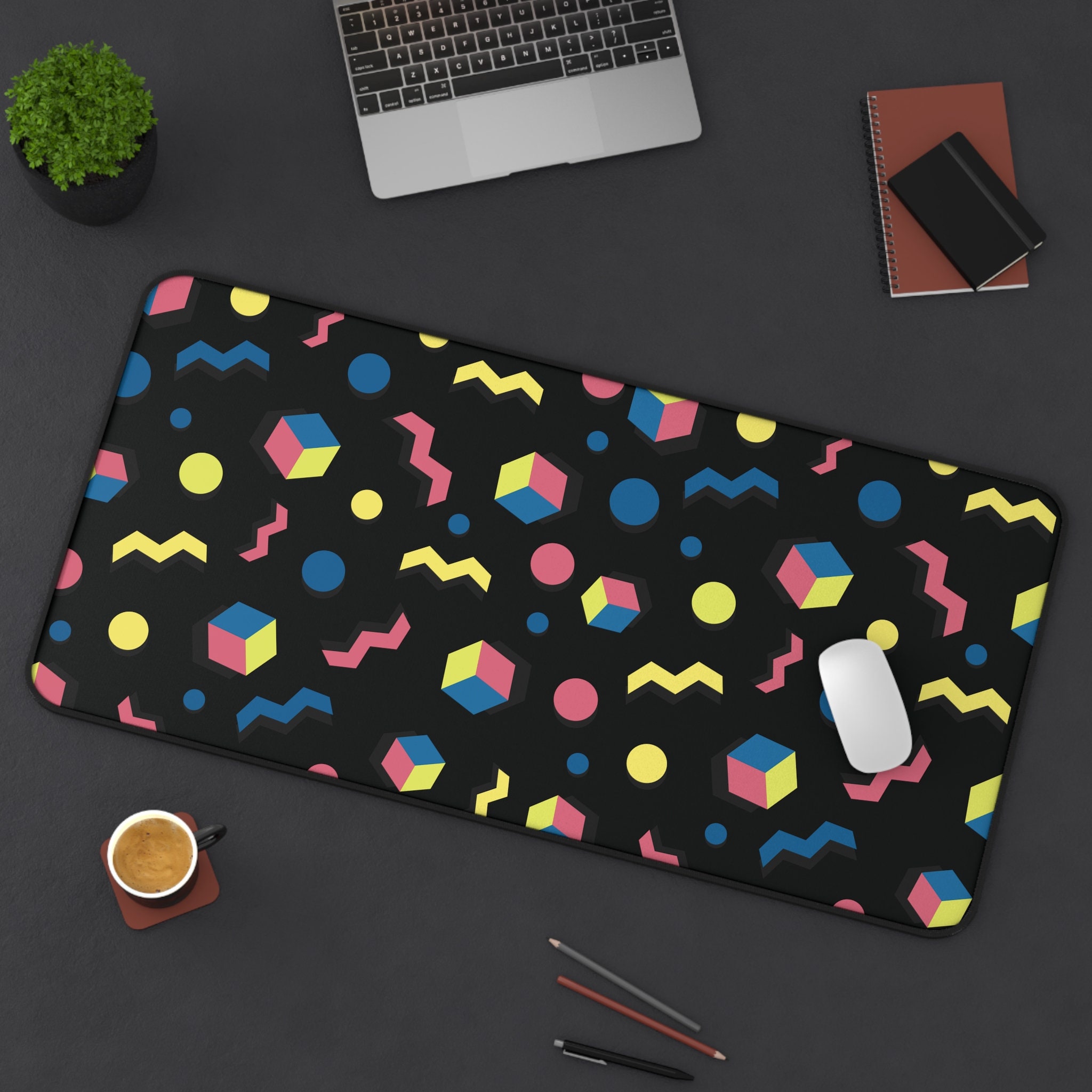 Abstract Desk Mat 80s Pattern - Retro Office Decor, Colorful Work From ...