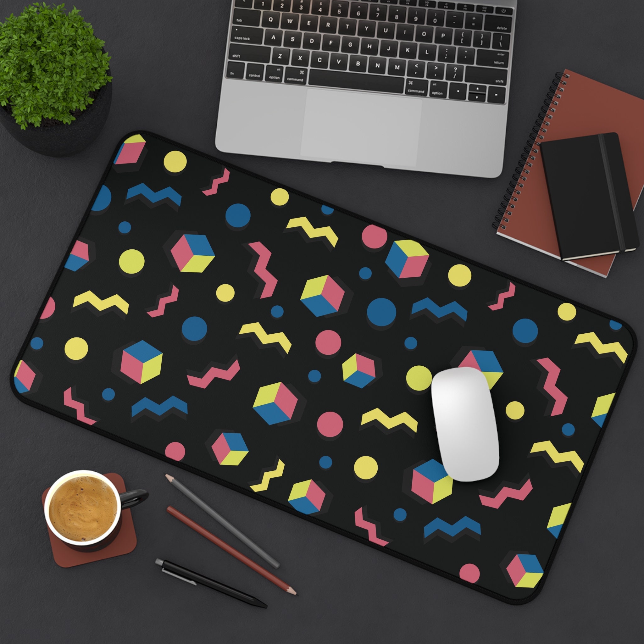Abstract Desk Mat 80s Pattern - Retro Office Decor, Colorful Work From ...