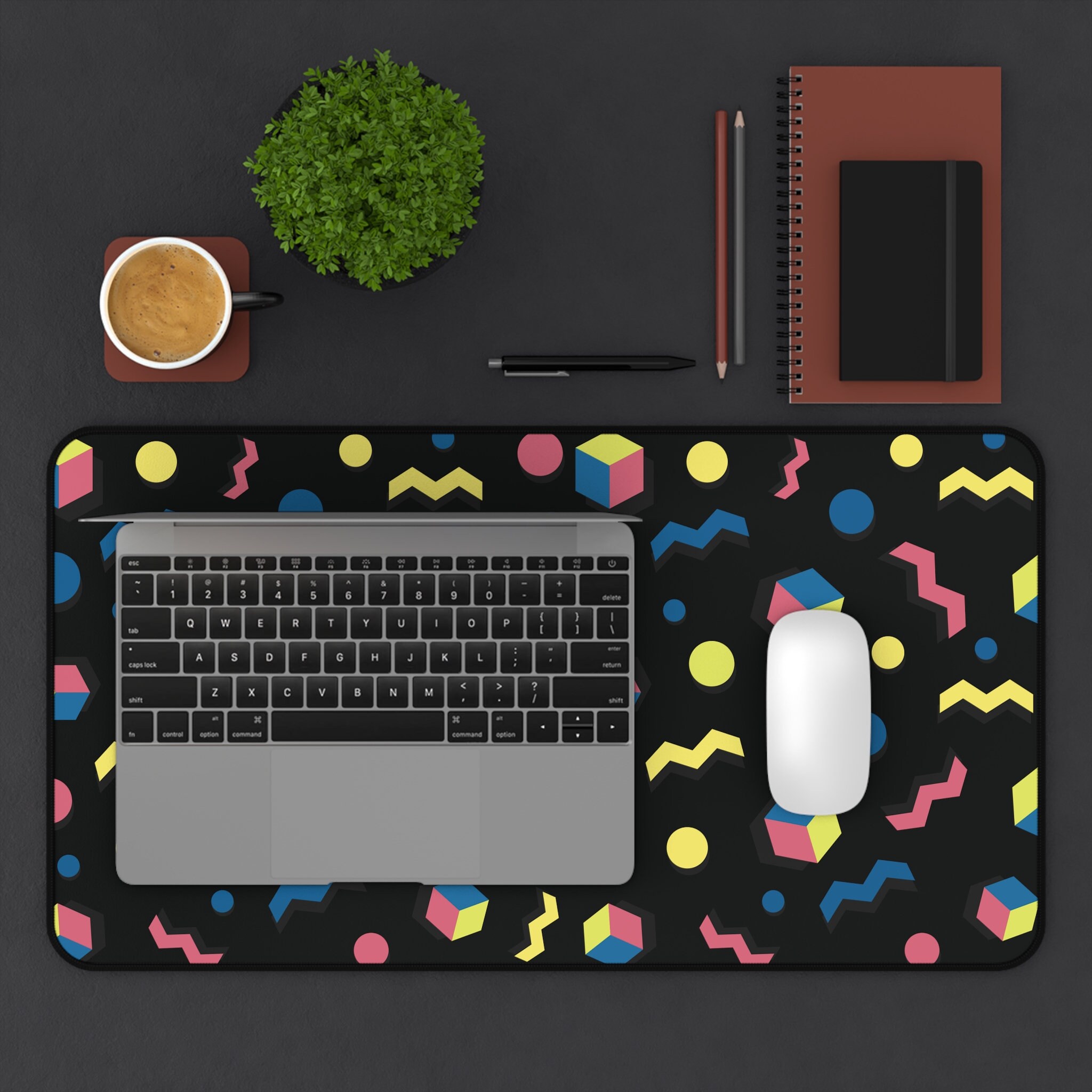 Abstract Desk Mat 80s Pattern - Retro Office Decor, Colorful Work From ...