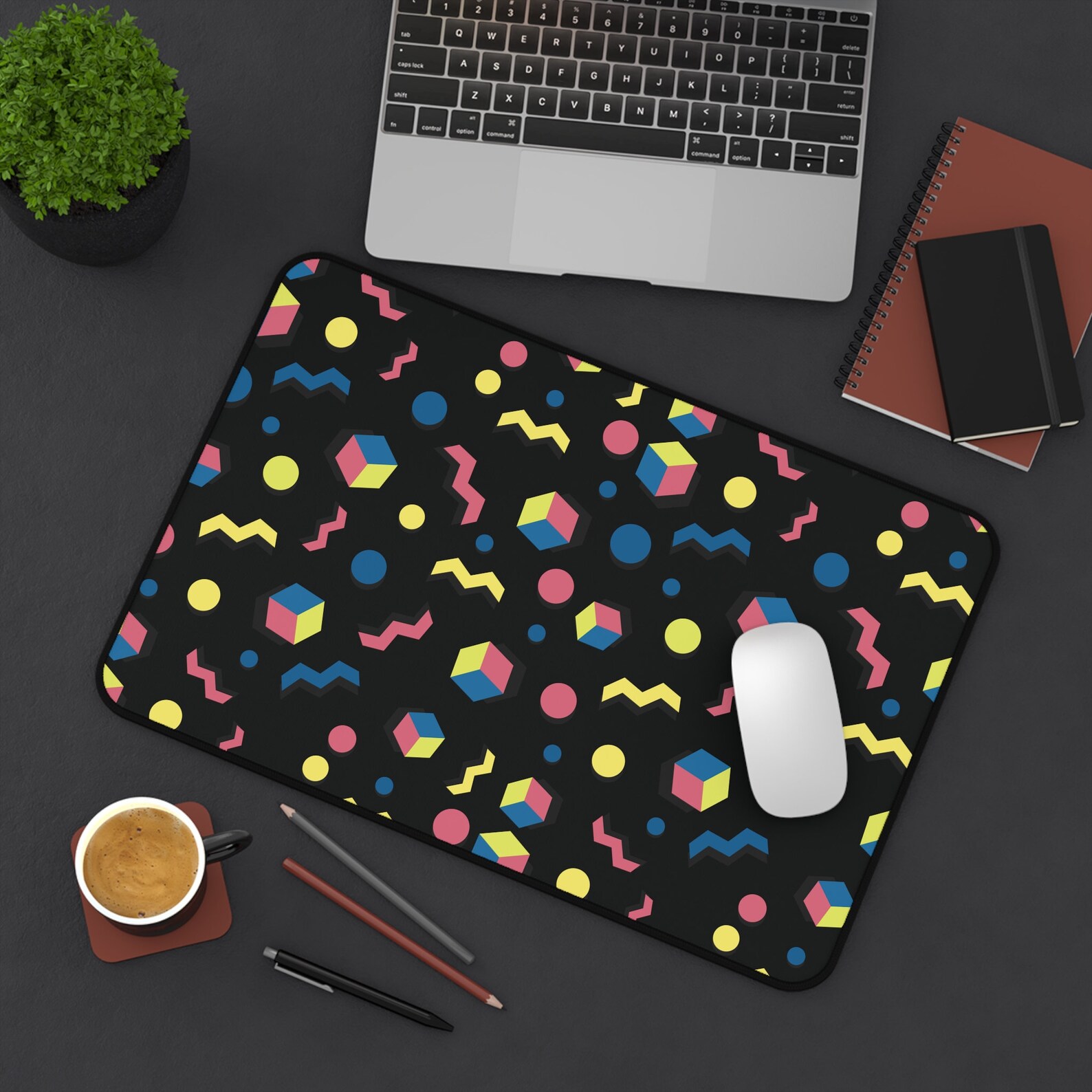 Abstract Desk Mat 80s Pattern - Retro Office Decor, Colorful Work From ...