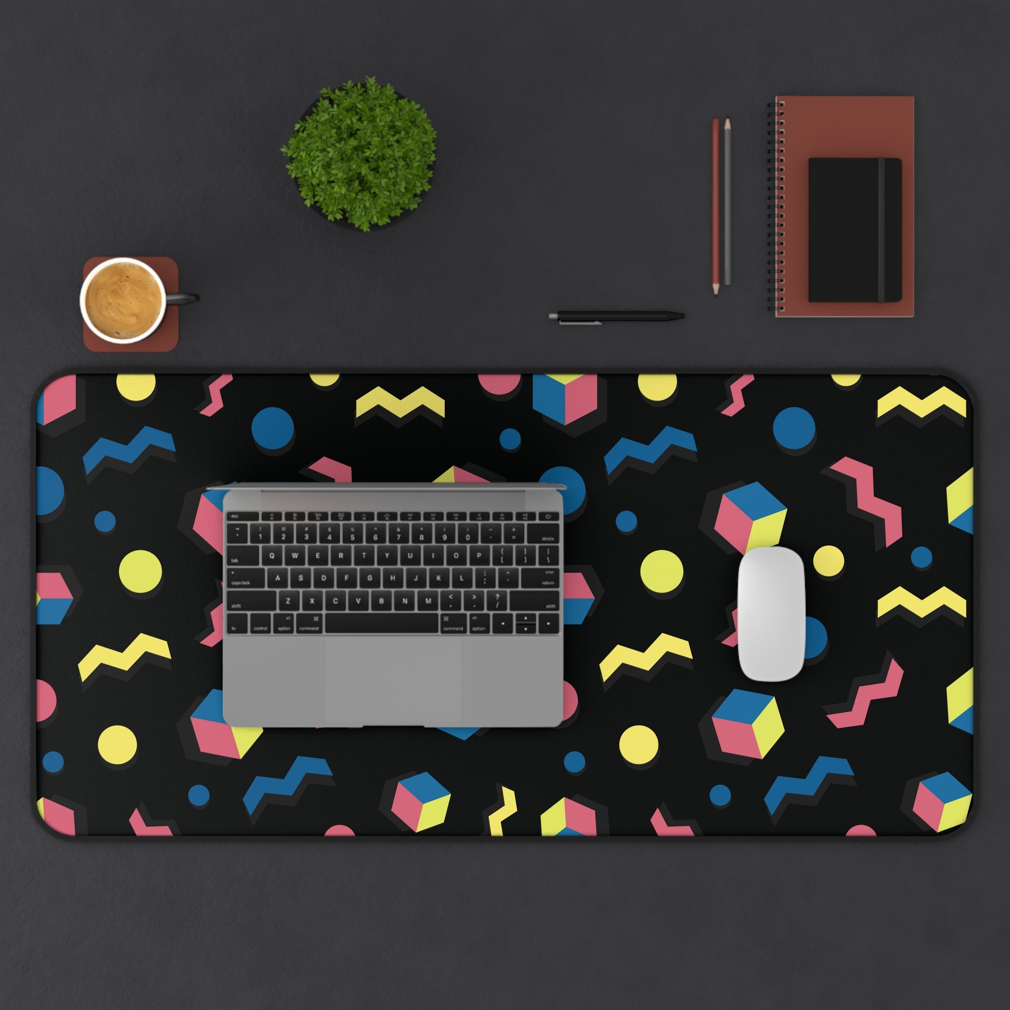 Abstract Desk Mat 80s Pattern - Retro Office Decor, Colorful Work From ...