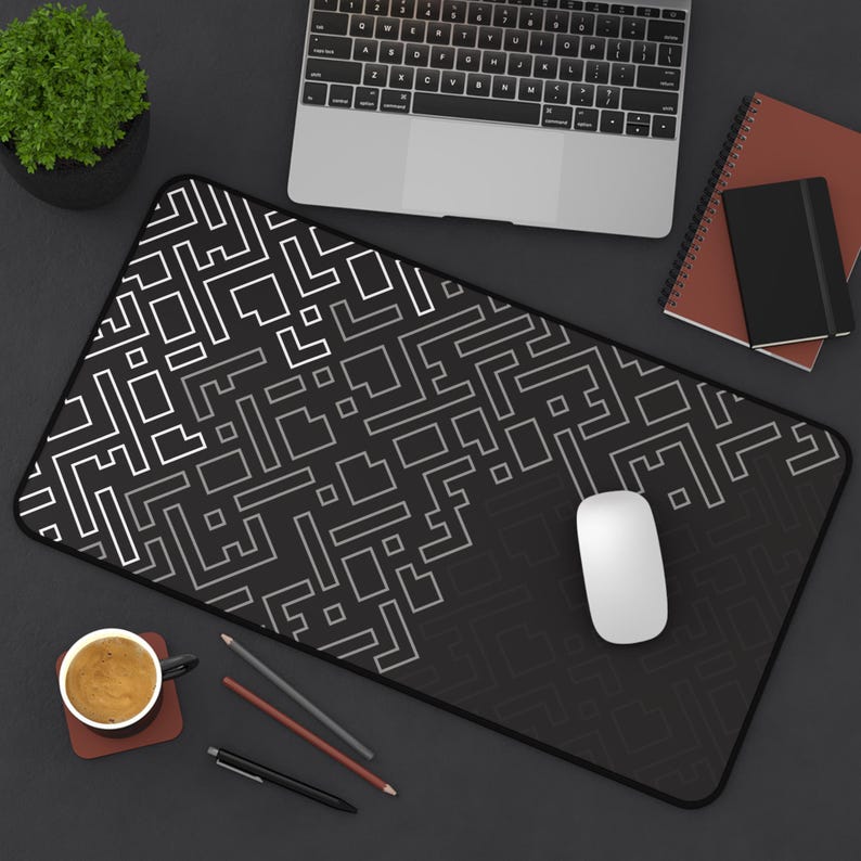 Gaming Desk Mat, Abstract Shapes Pattern Gradient Gamer Desk Mat, Mouse ...