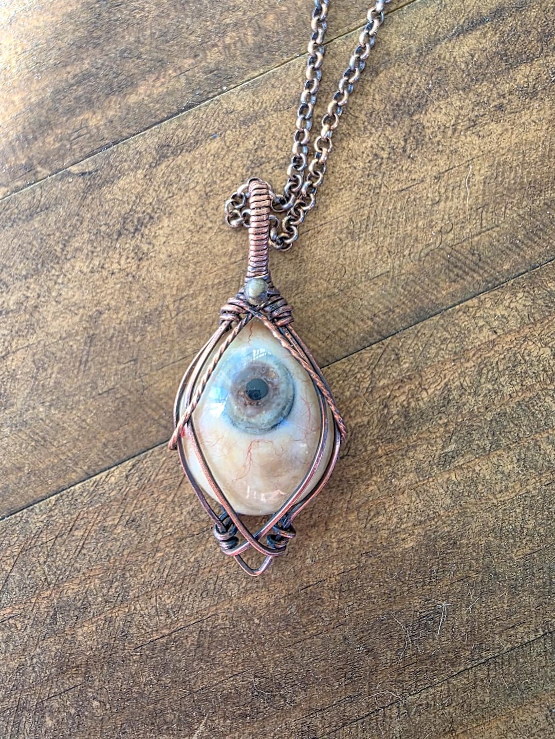 Prosthetic Eye Necklace, Copper Wire Wrapped Necklace, Oddity Jewelry ...
