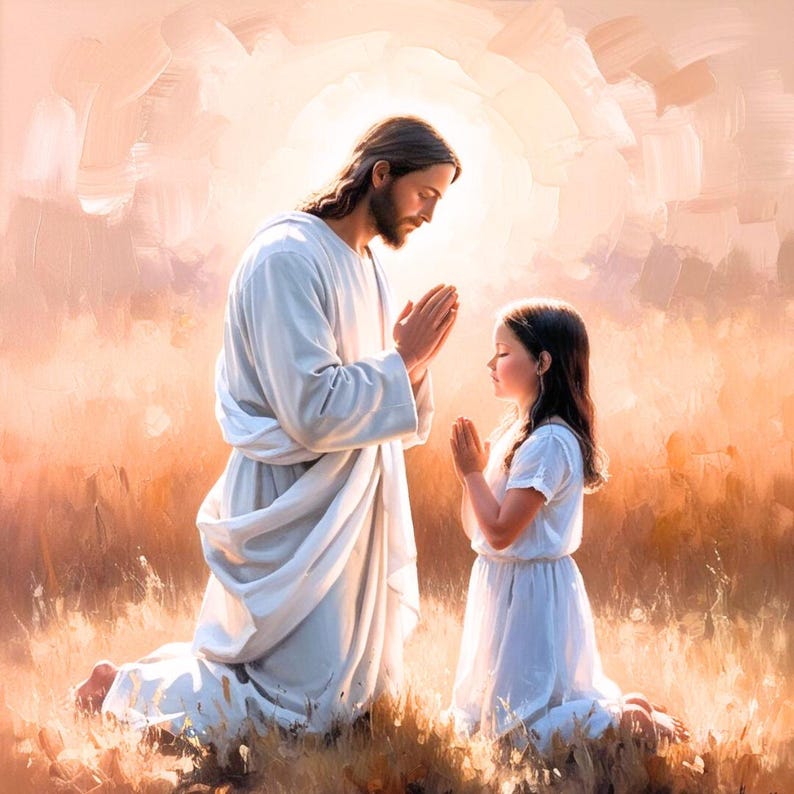Jesus Praying With Girl Digital Art Christian Digital Download Girl ...