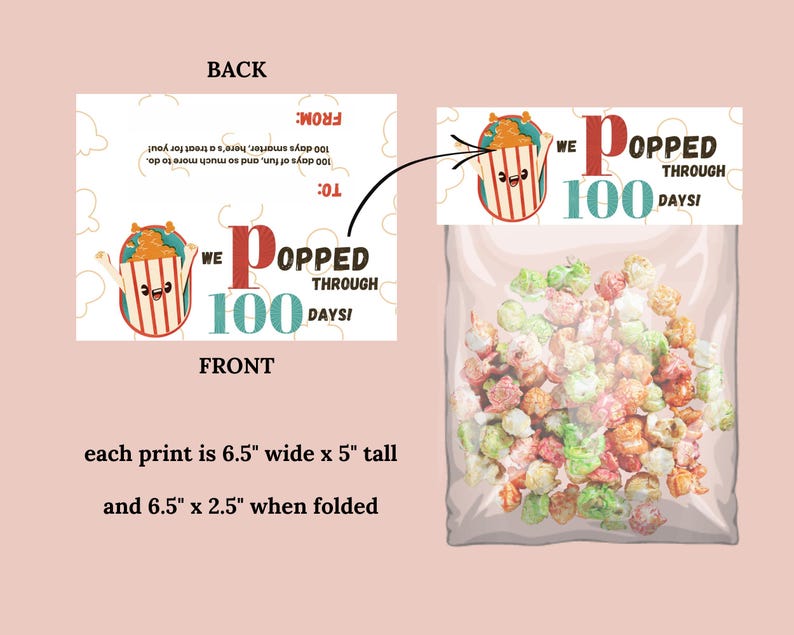 100th Day of School Popcorn Sandwich Bag Topper, 100 Days Brighter ...