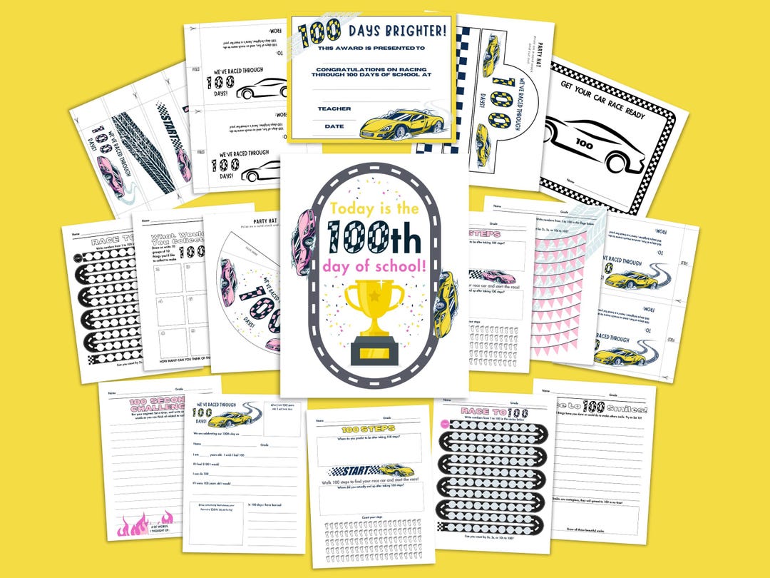 Race Car 100th Day of School Mega Bundle, 100 Days Brighter, Student ...